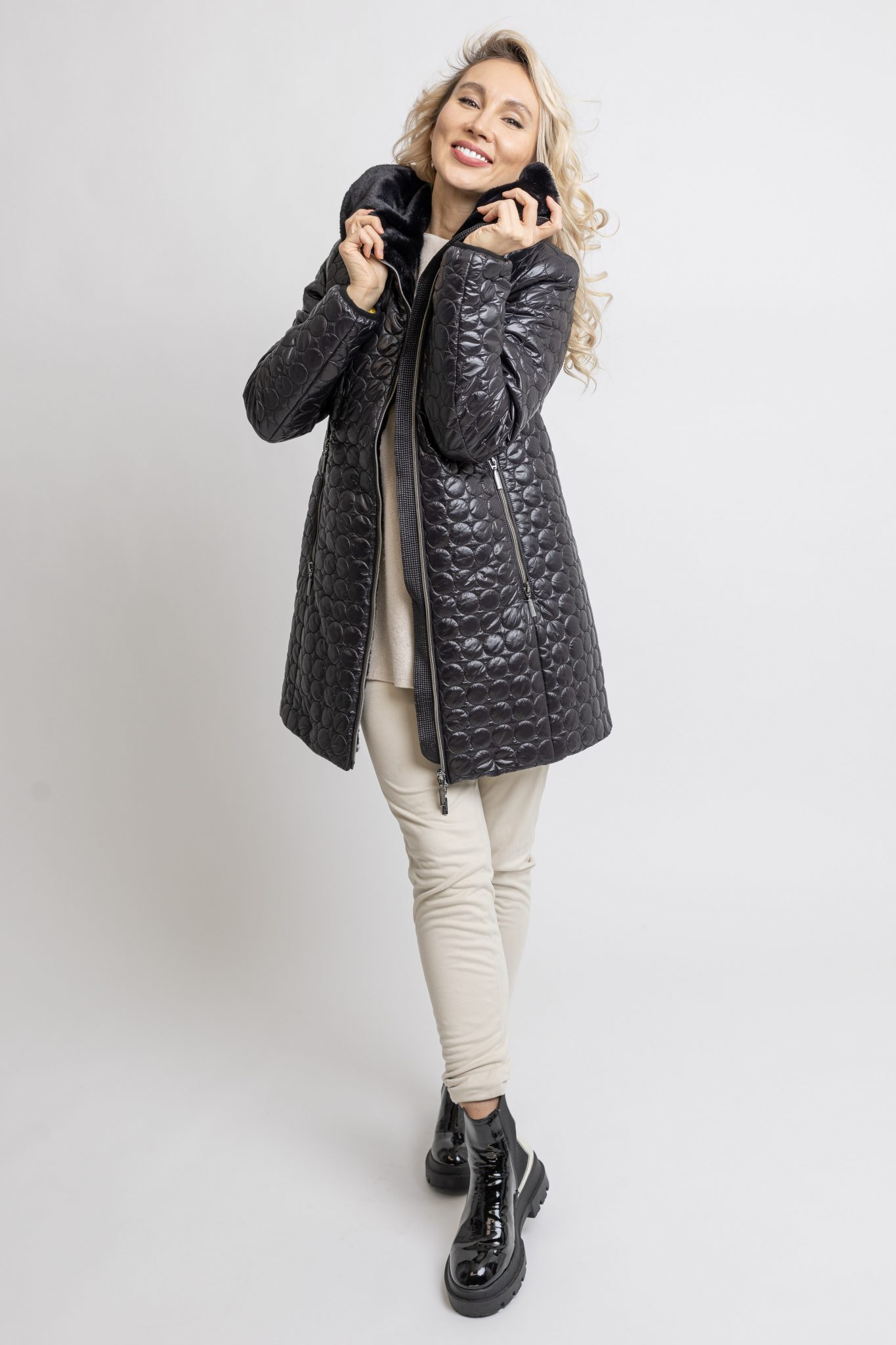 Helen Black Quilted Jacket with Eco Fur – BELIEVE by tuula rossi