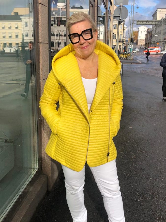 Yellow quilted jacket Celia with a lovely wide hood makes you shine