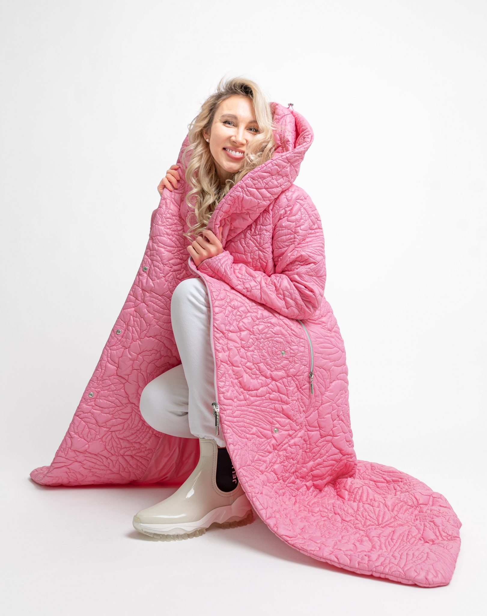 Rose Garden Quilted Coat with shawl collar and detachable hood ...