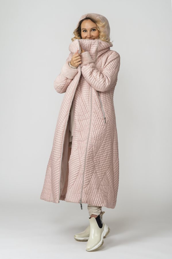 Quilted Long Coat - Luxurious Matilda in Powder Rose Colour