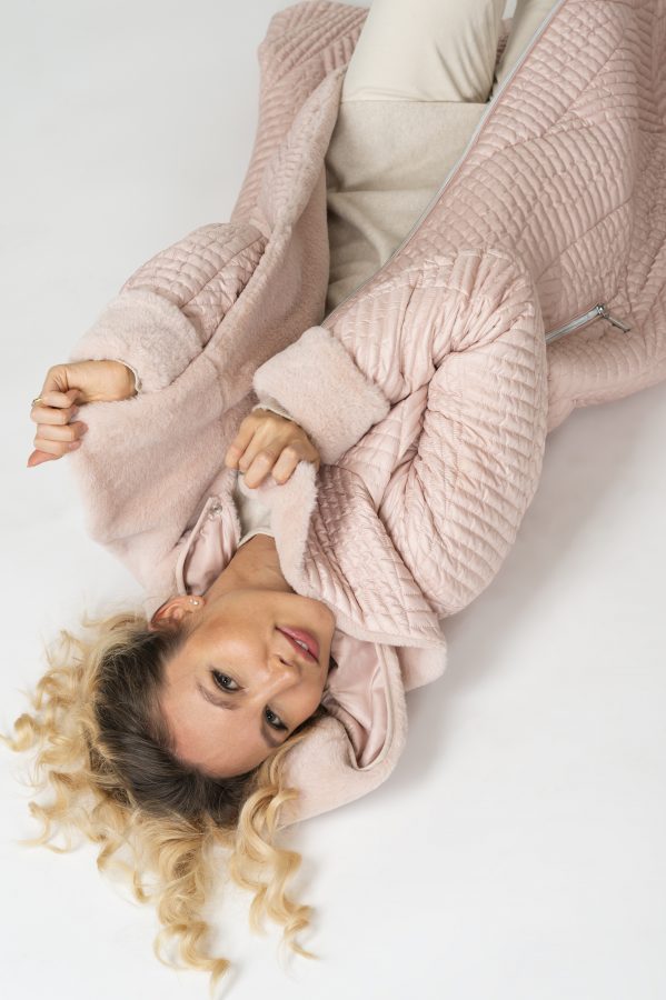 Quilted Long Coat - Luxurious Matilda in Powder Rose Colour