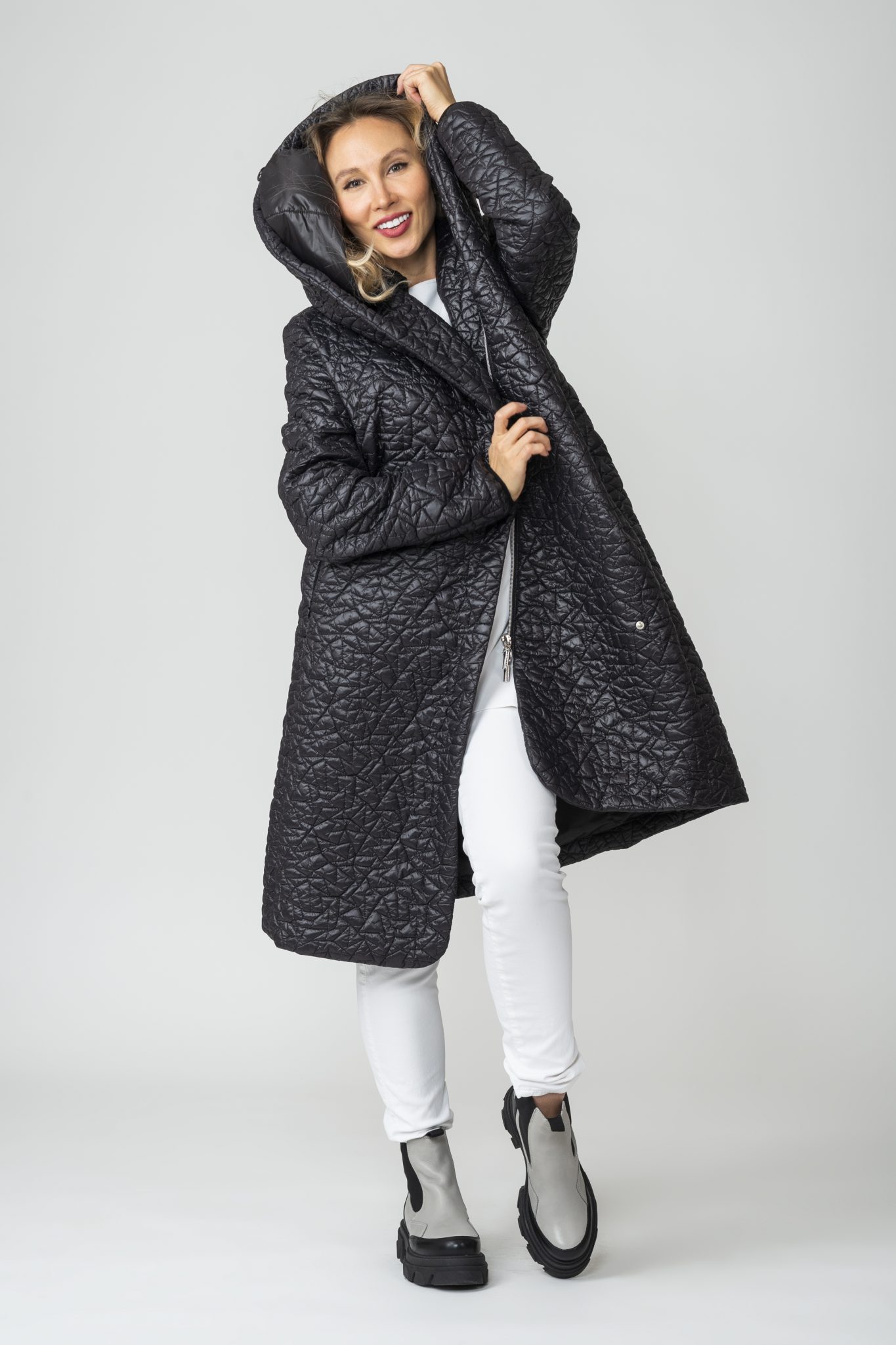 Light Black Quilted Coat for Women - Tiffany Light in black color