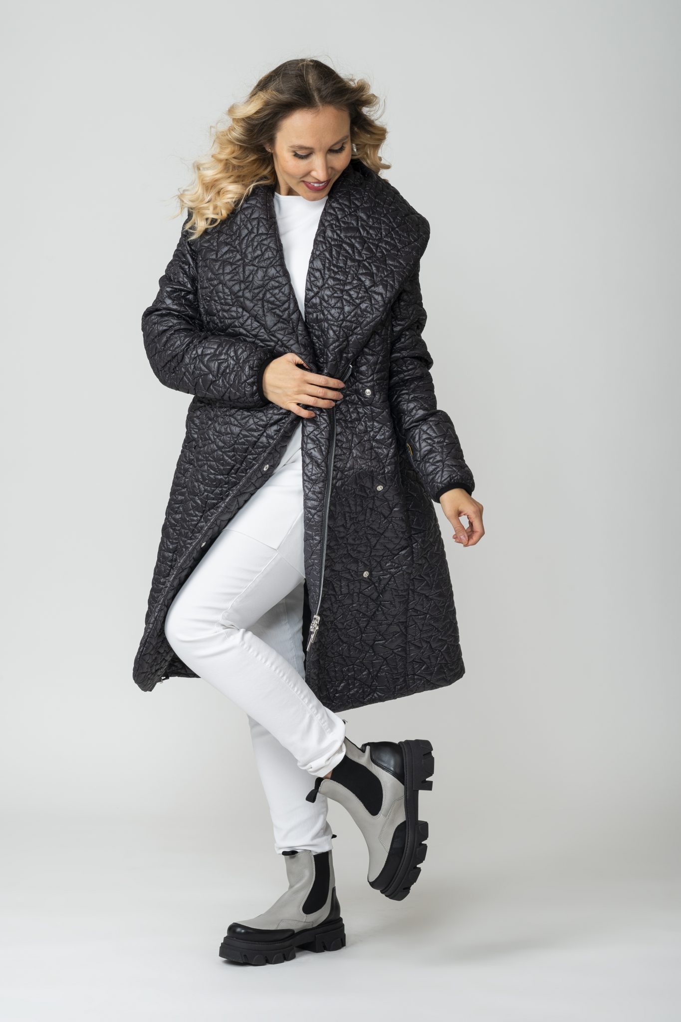 Light Black Quilted Coat for Women - Tiffany Light in black color