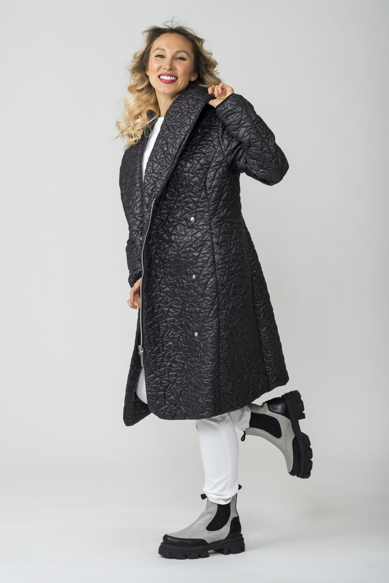 Light Black Quilted Coat for Women - Tiffany Light in black color